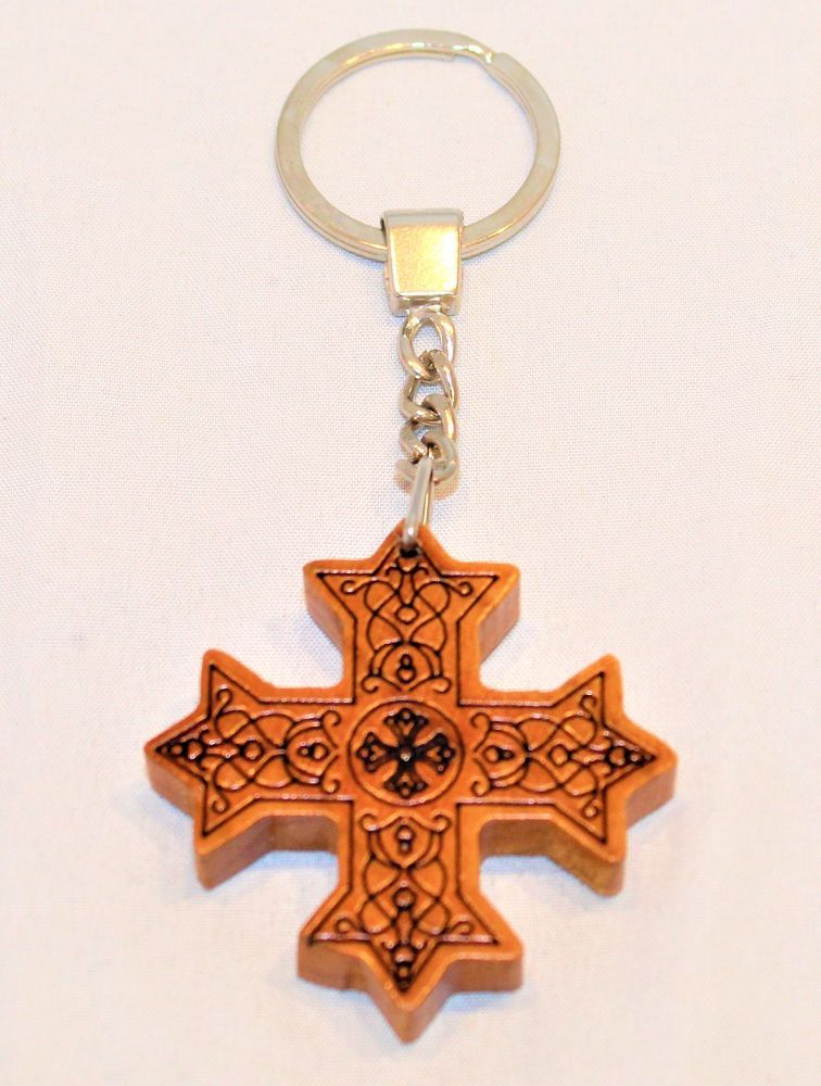 Coptic Cross Wooden Keychain | St. Moses Bookstore