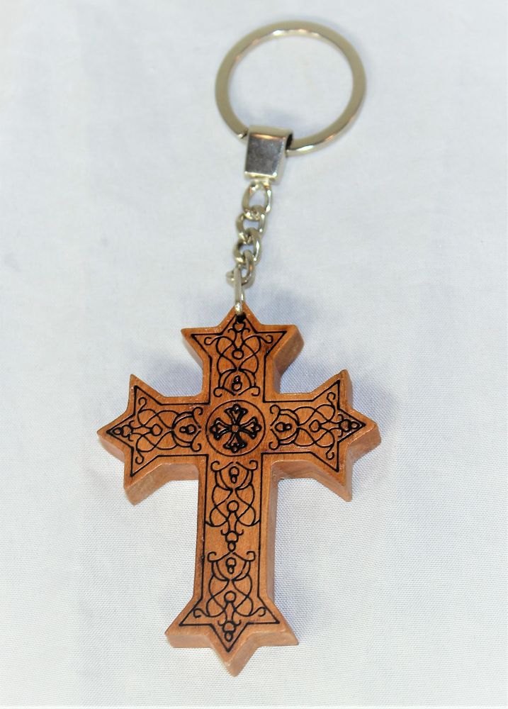 Coptic Cross Wood Keychain Long | St. Moses Bookstore