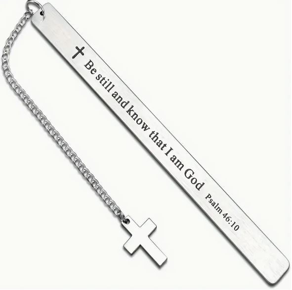 Stainless Steel Bookmark with Cross and Chain | St. Moses Bookstore
